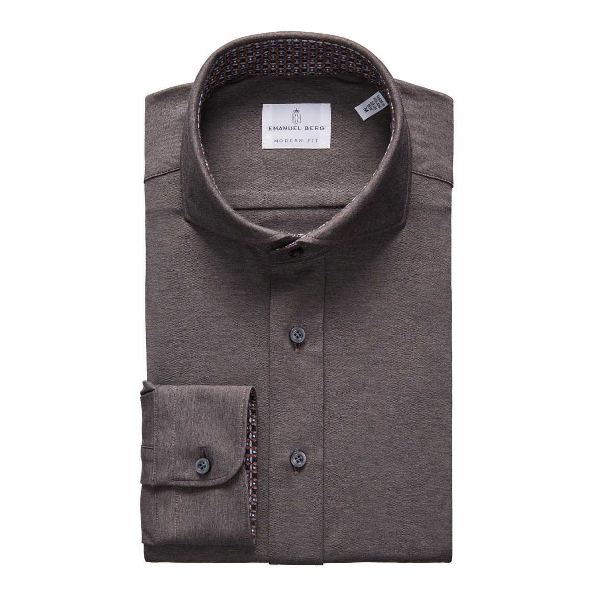Marseille, Brown 4Flex Shirt with Geometric Contrast Details Marseille, Brown 4Flex Shirt with Geometric Contrast Details